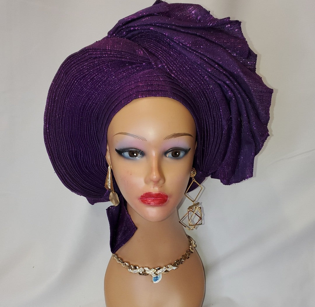 Plain purple with side design ready-made headtie aso oke – Ladybee