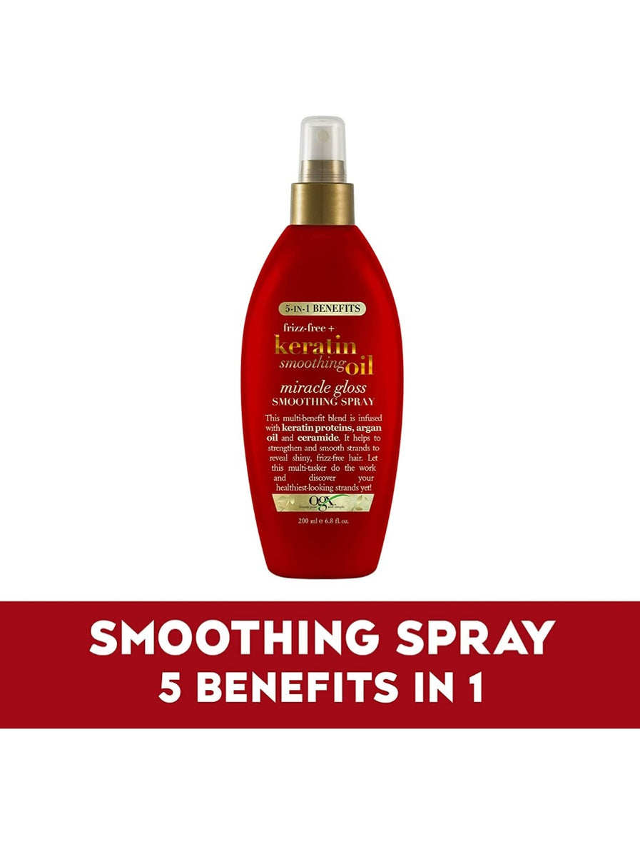 Frizz-Free + Keratin Smoothing Oil Miracle Gloss Spray, 5 in 1, De-fri ...